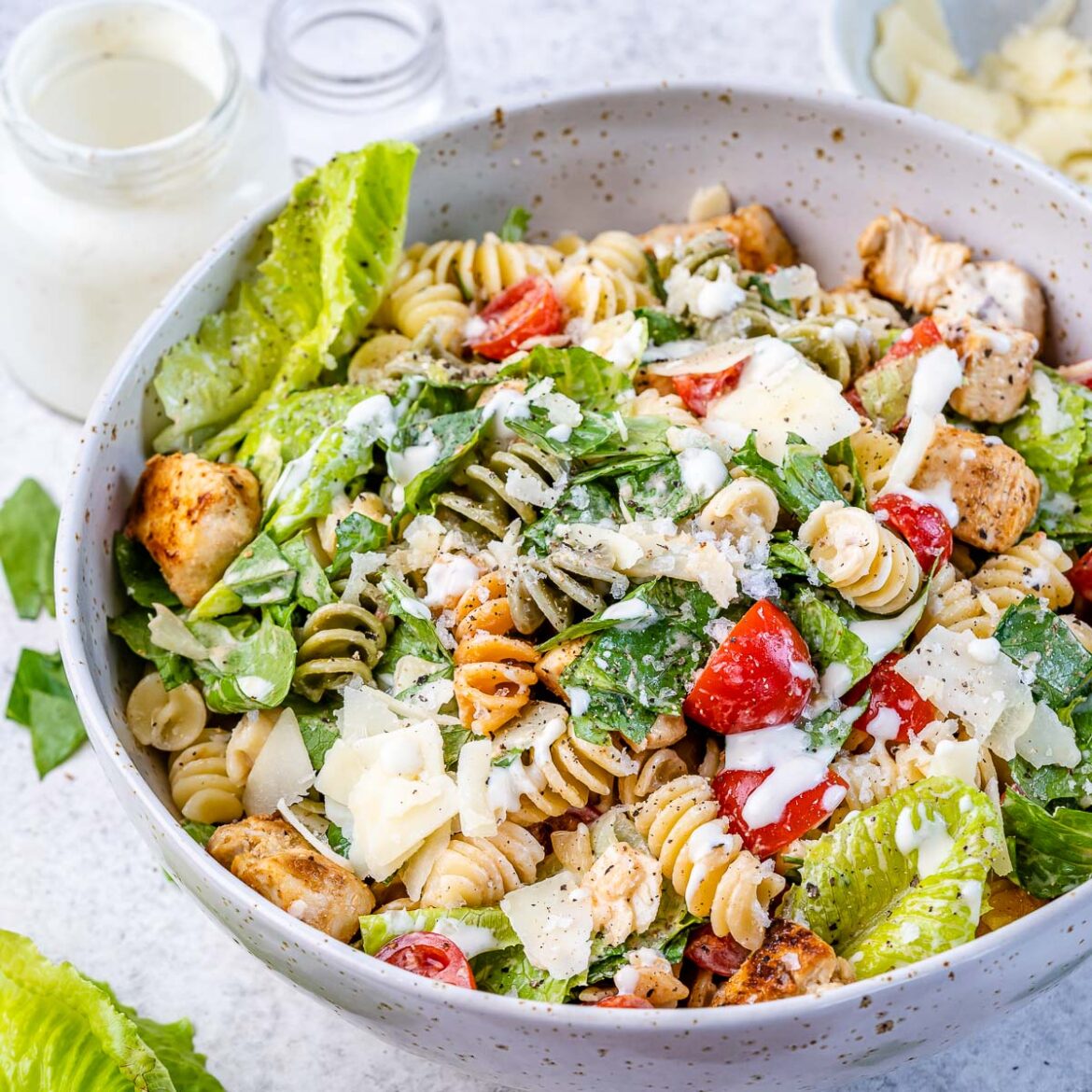 Chicken Caesar Pasta Salad - Blondelish.com