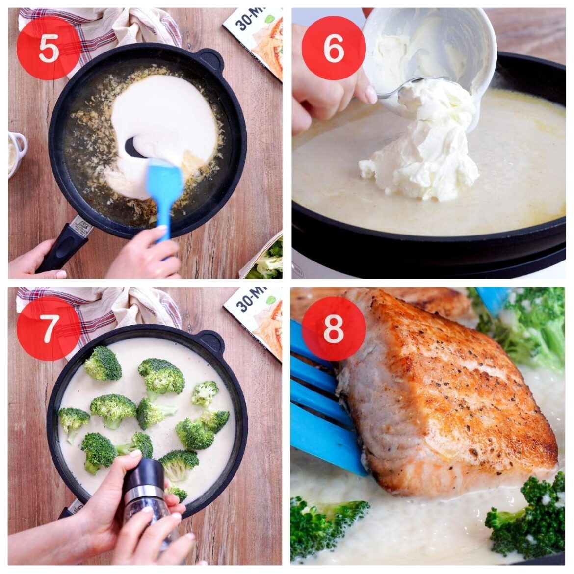 Somon la Tigaie cu Broccoli si Sos Alb (Reteta Keto) - Blondelish.com